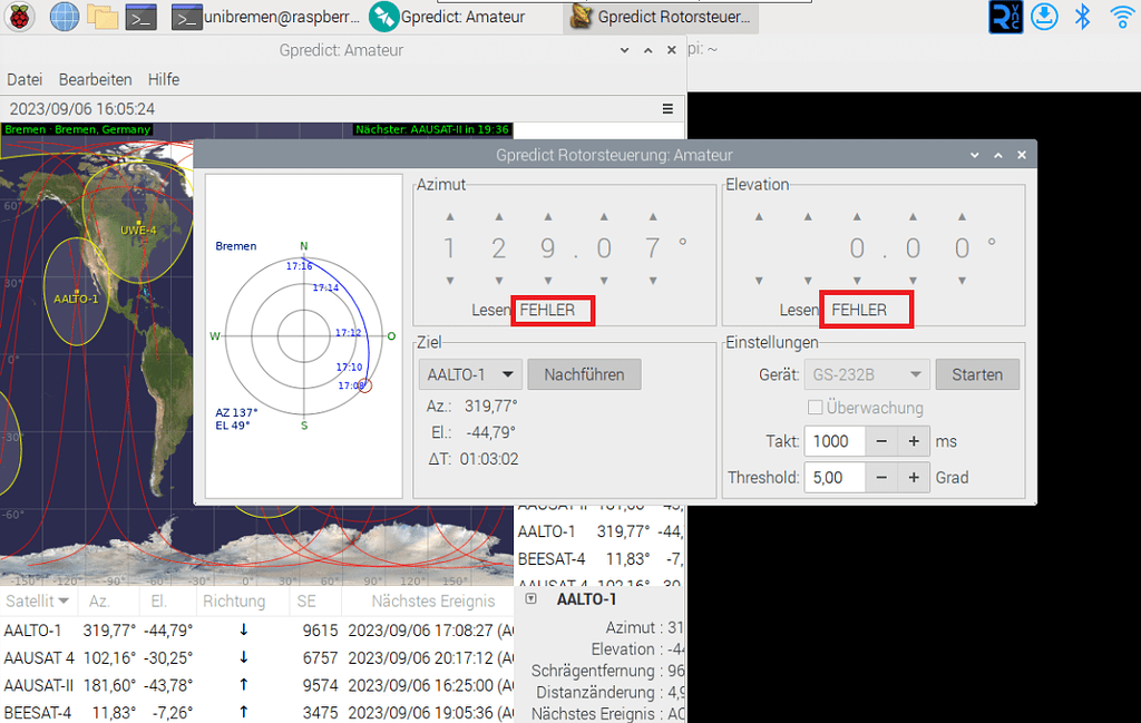 Gpredict and Rotctld problem. AZ & EL reads error message in Rotator controll section - Gpredict ...